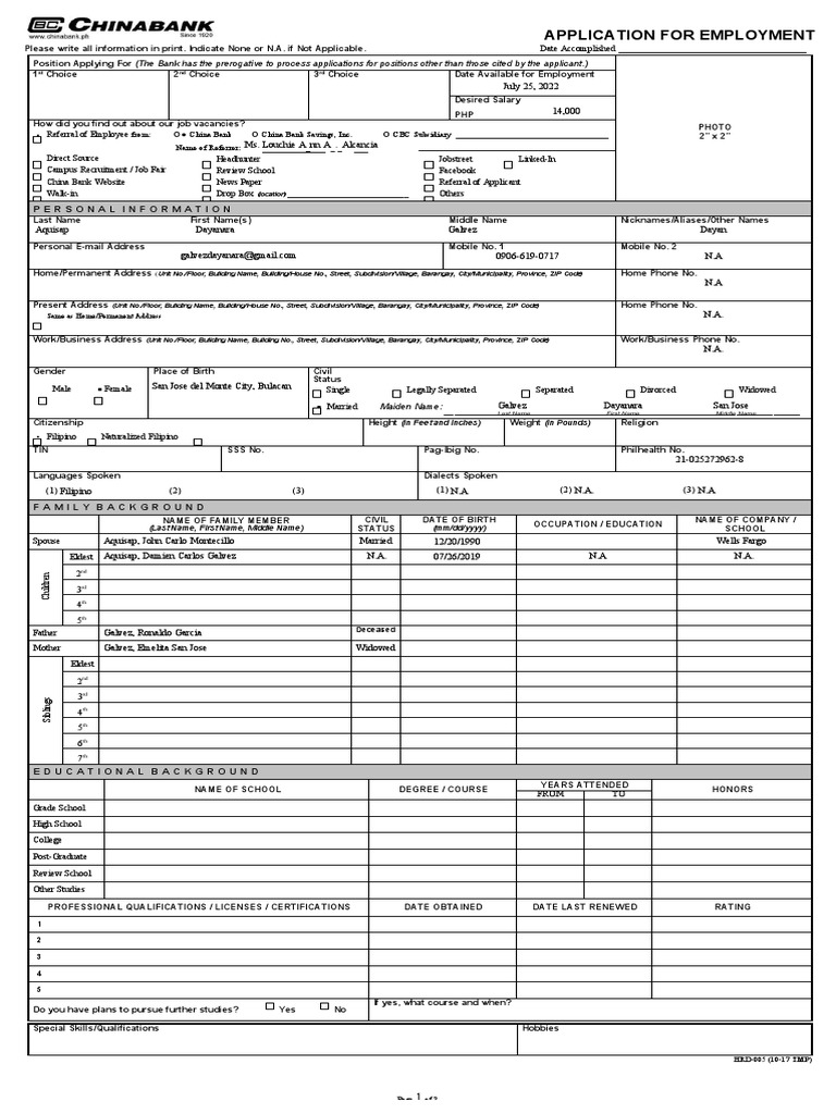 CBC AppForm | PDF | Employment | Recruitment