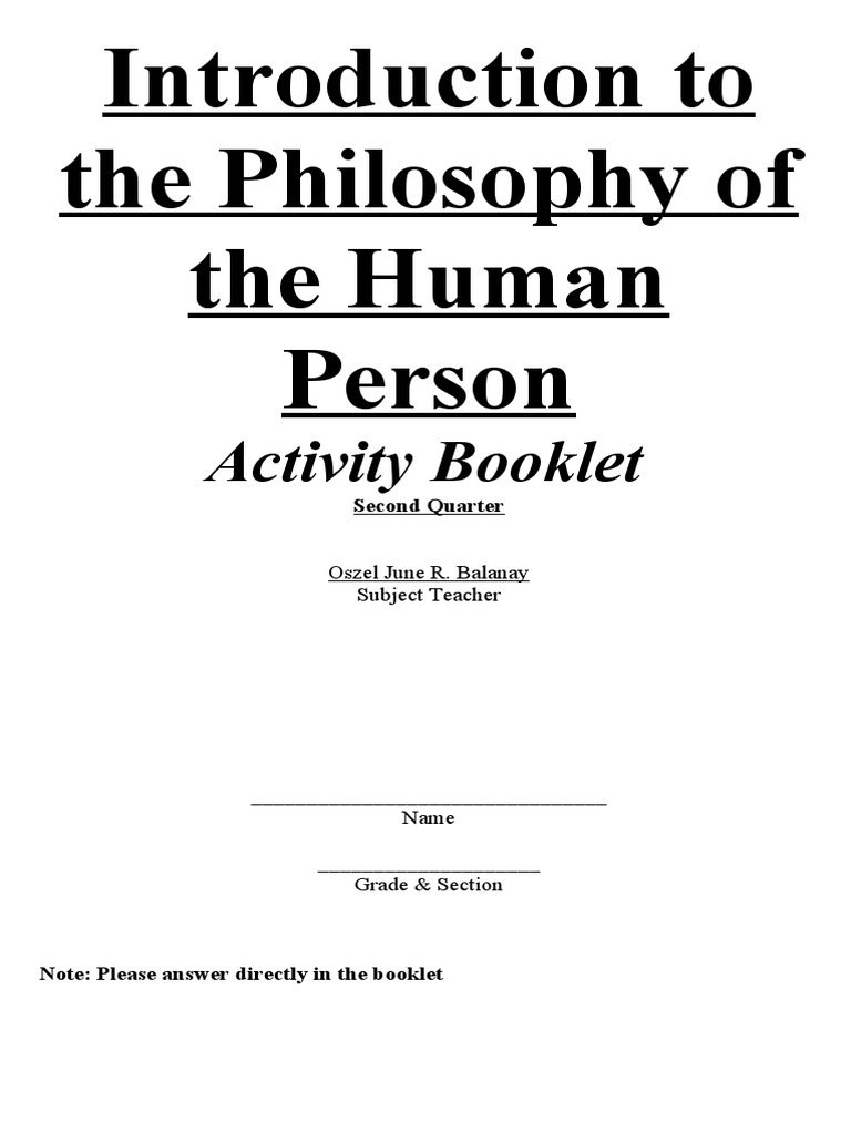 Introduction to the Philosophy of the Human Person: Activity Booklet for Second Quarter | PDF ...