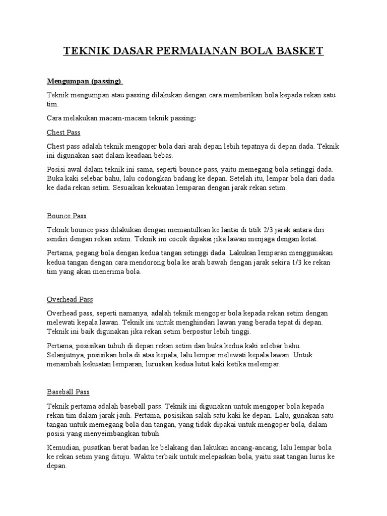 Pjok Teknik Dasar Bola Basket | PDF