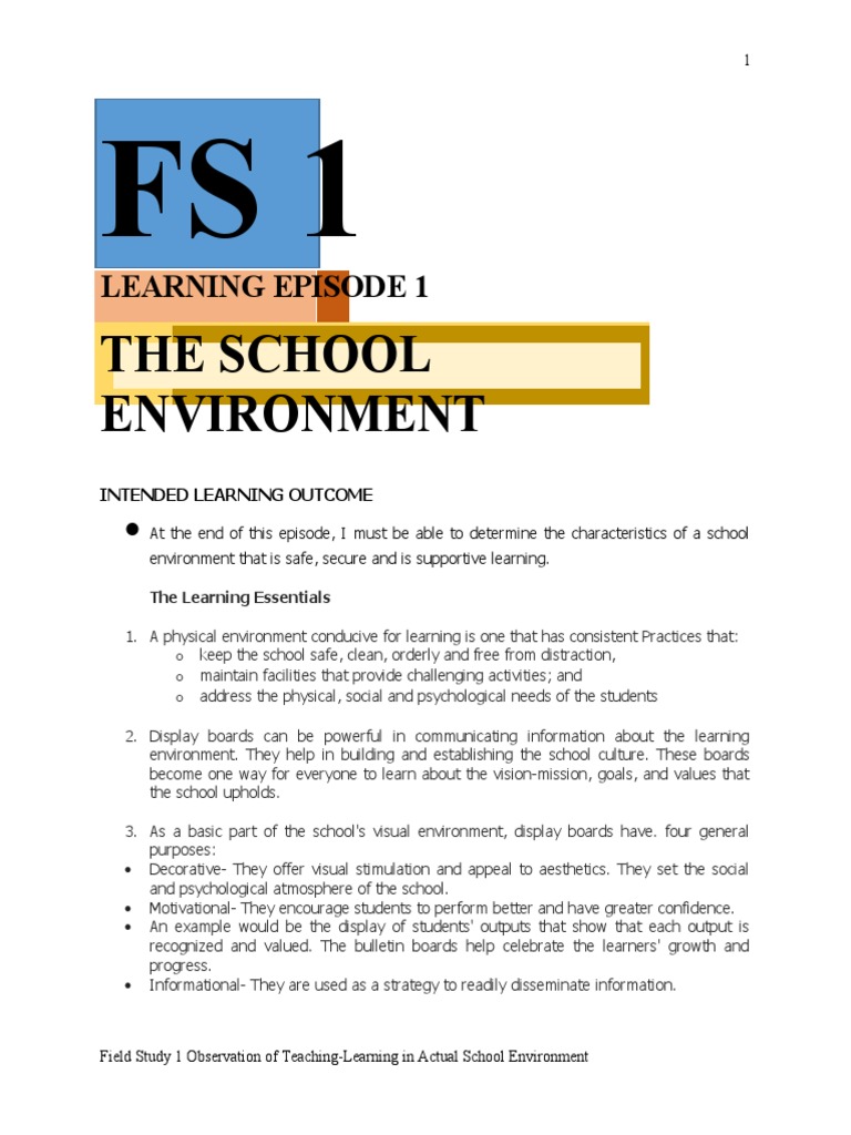 Official Fs 1 | PDF | Classroom | Learning