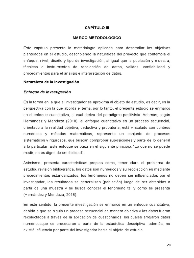 Ejemplo de Redacción Del CAPÍTULO III | PDF | Estadísticas | Validez (Estadísticas)