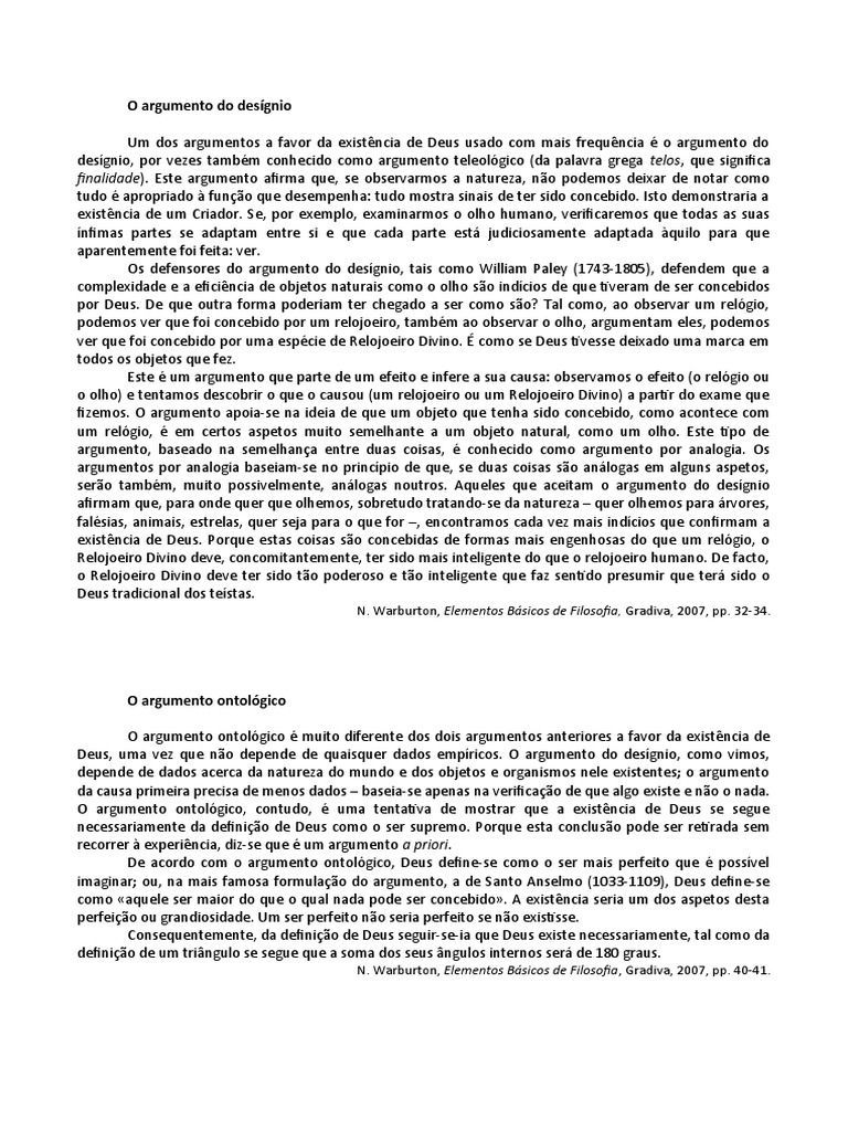 U6 o Argumento Do Designio | PDF | Deus | Existência de Deus