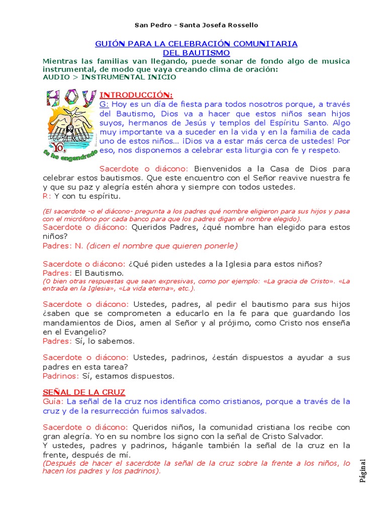 Guión para La Celebración Comunitaria Del Bautismo | PDF | Bautismo | Jesús