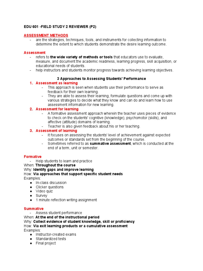 Edu 601 Reviewer P2 | PDF | Educational Assessment | Rubric (Academic)