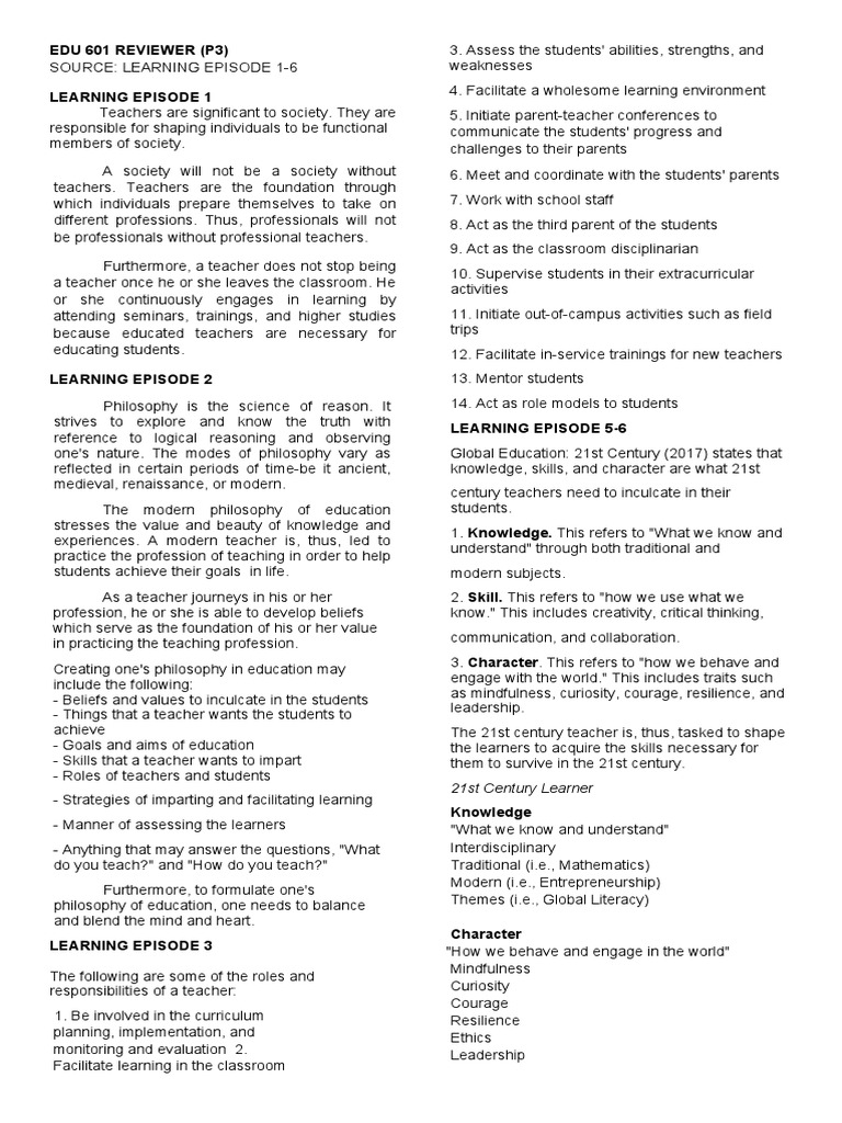 Edu 601 Reviewer P3 | PDF | Teachers | Teaching Method