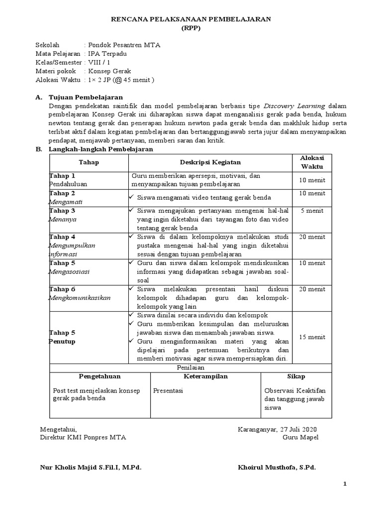 RPP IPA Terpadu Konsep Gerak+jawab | PDF