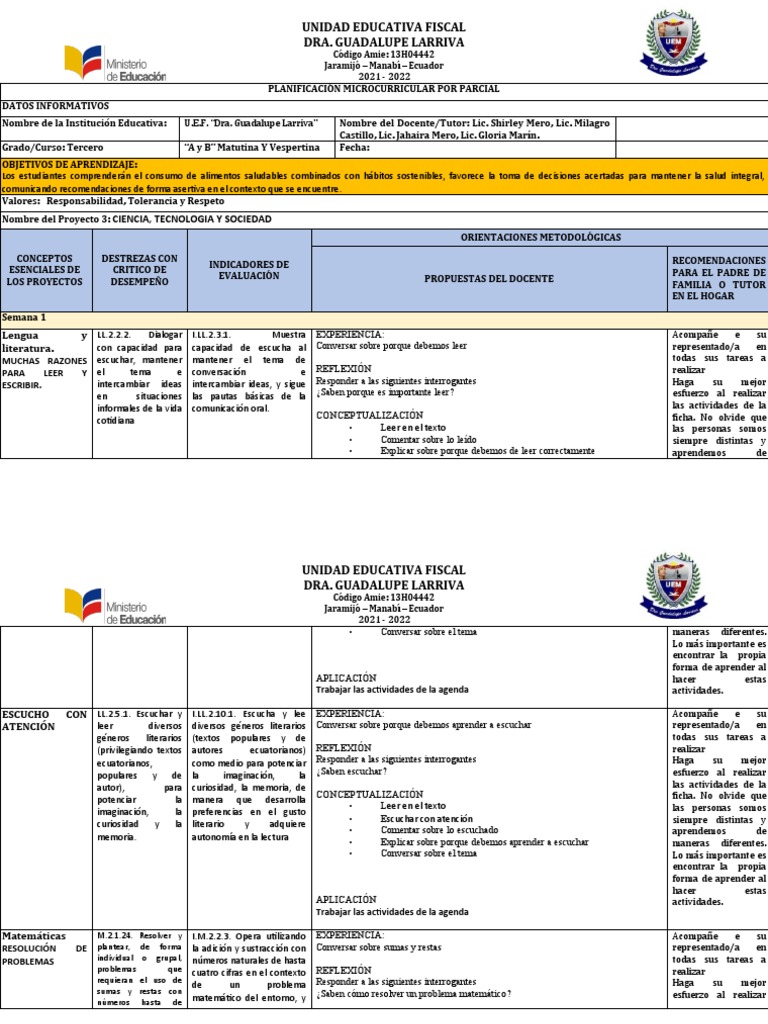 Micro Planificacion-Guia de Proyecto 3 | PDF | Evaluación | Aprendizaje