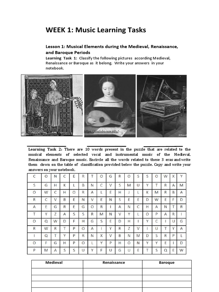 Week 1 Music Learning Tasks | Download Free PDF | Baroque Music ...