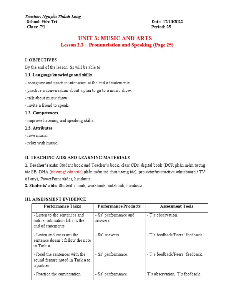 UNIT 3 - LESSON 2 - PART 3 - Pronunciation and Speaking-WEEK 10 | PDF ...