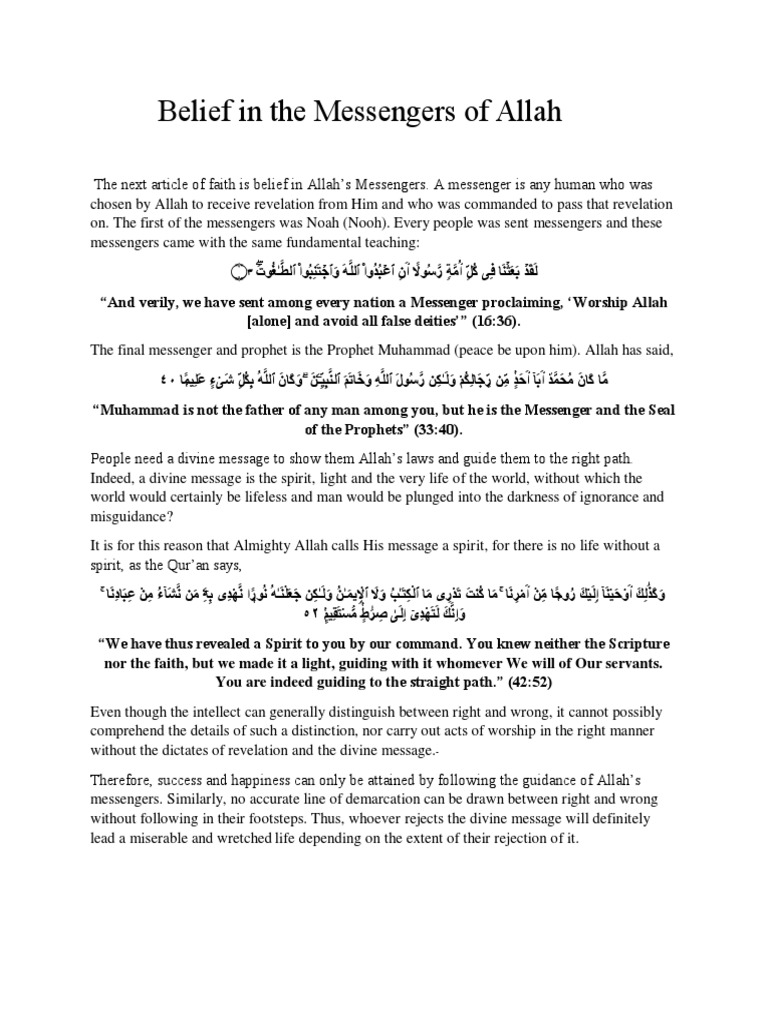 Belief in The Messengers of Allah First | PDF | Prophets And Messengers ...