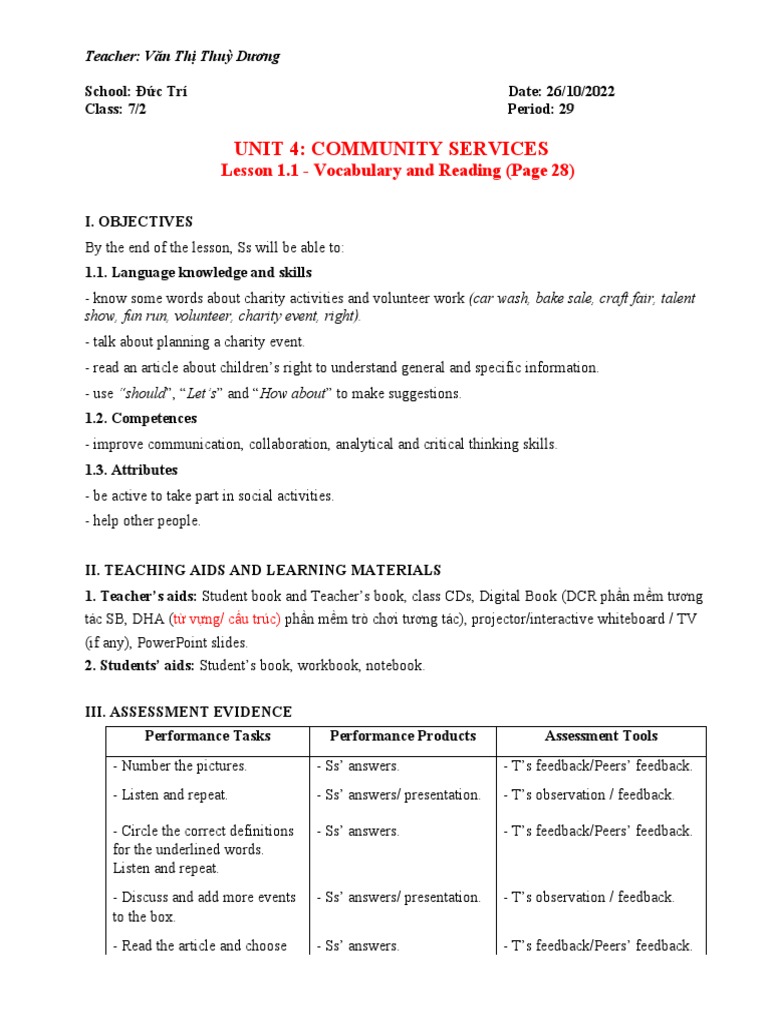 UNIT 4 - LESSON 1 - PART 1 - Vocabulary and Reading | PDF | Vocabulary | Teachers