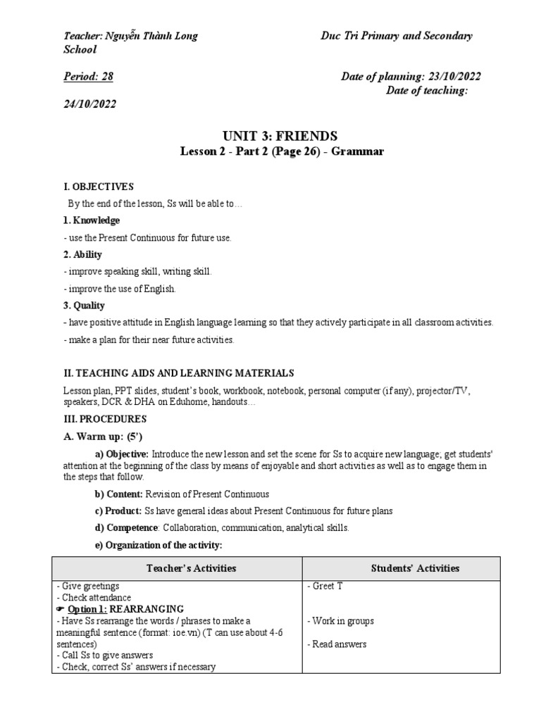 Lesson Plan Class 6.1 Week 11 | PDF | Lesson Plan | Teachers