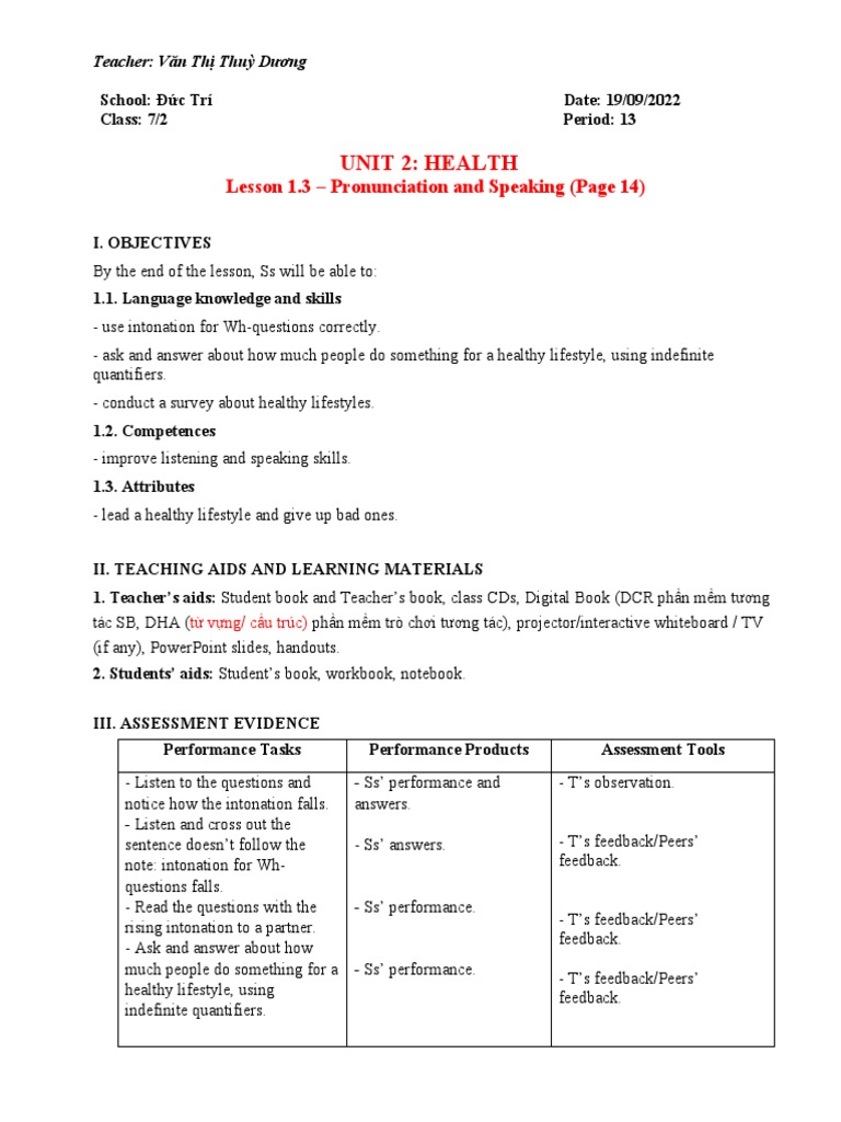 L P 7.2 - UNIT 2 - LESSON 1 - PART 3 - Pronunciation and Speaking | PDF | Question | Learning