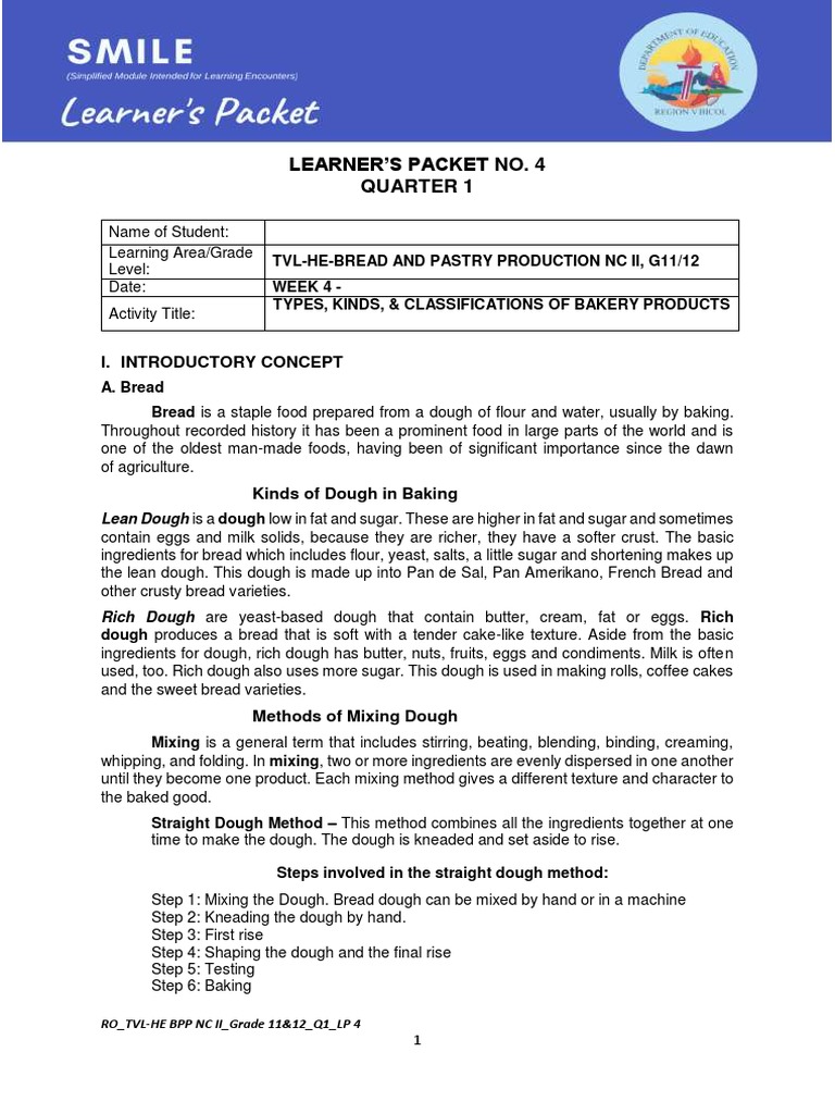 Lp4 Ro TVL He BPP Ncii Grade 11 12 q1 Edited 2 | PDF | Breads | Dough Lp4 Ro TVL He BPP Ncii Grade 11 12 q1 Edited 2 | PDF | Breads | Dough
