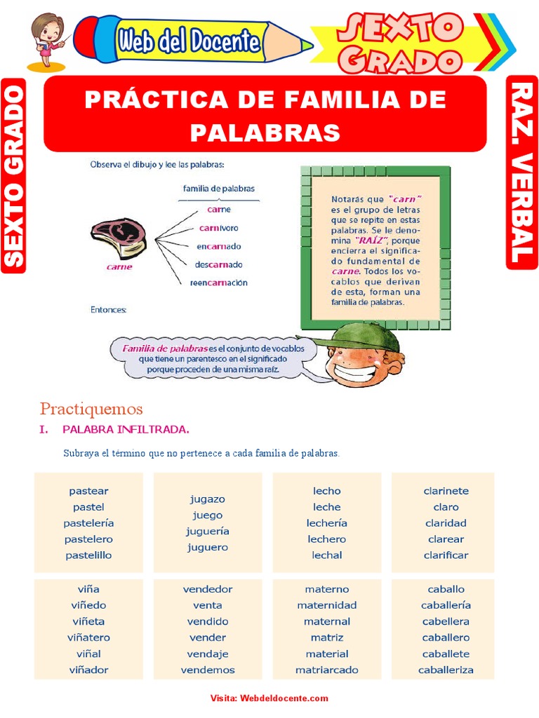 Práctica de Familia de Palabras para Sexto Grado de Primaria | PDF