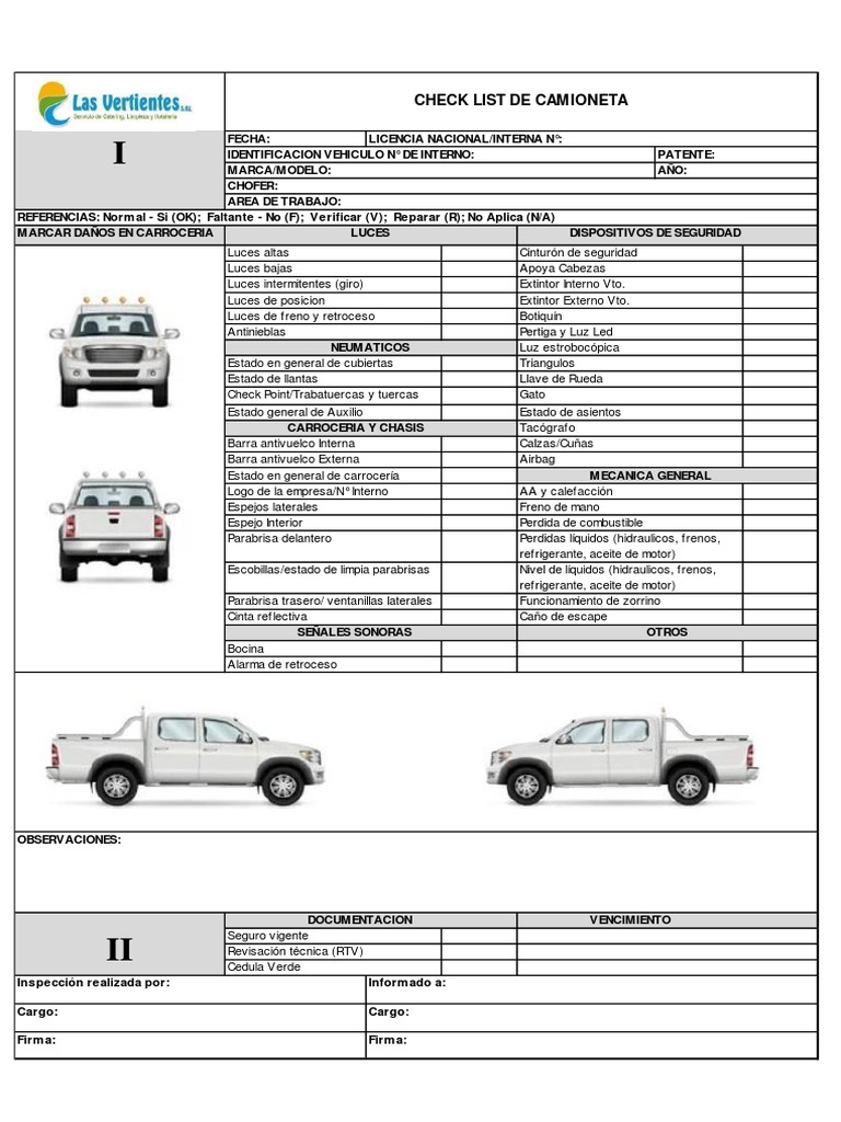 Check List Camioneta | PDF | Vehículos | Vehículo de motor