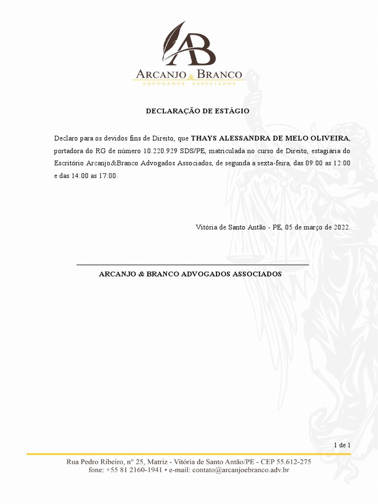 Declaração De Estagio Pdf