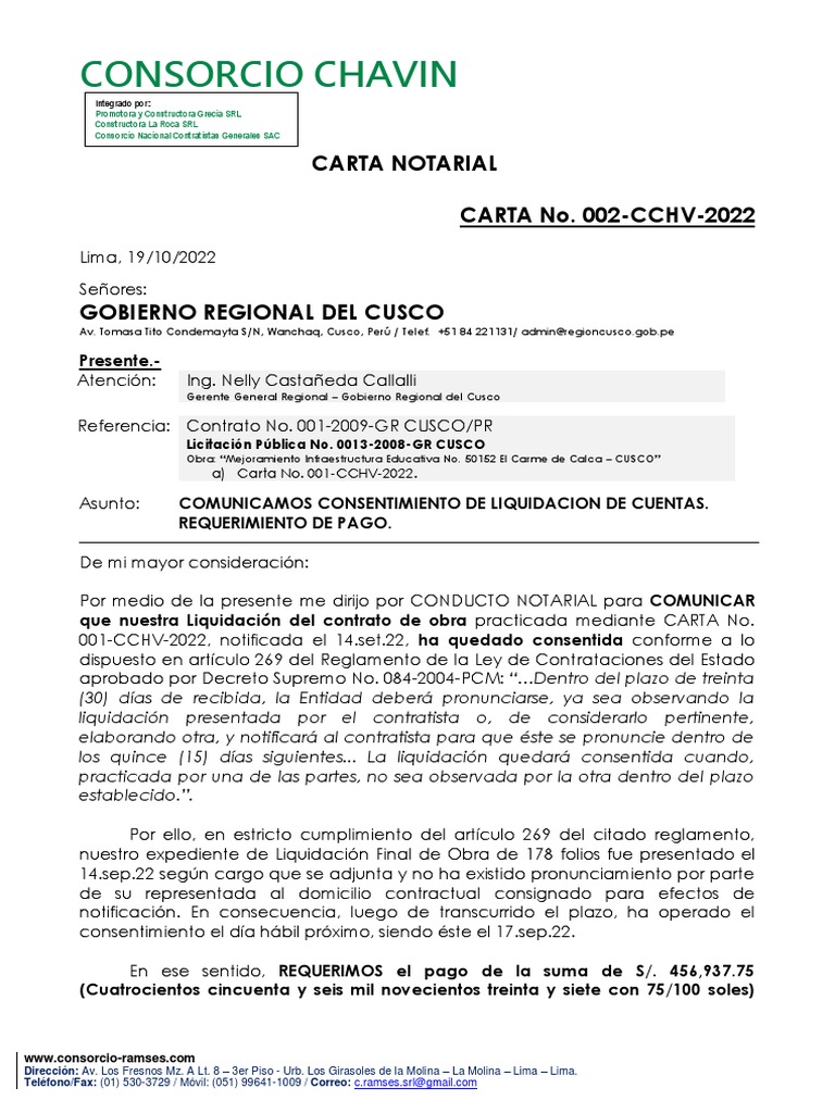Carta No. 002-CCHV-2022 (Consentimiento de Liquidación) | PDF | Gobierno