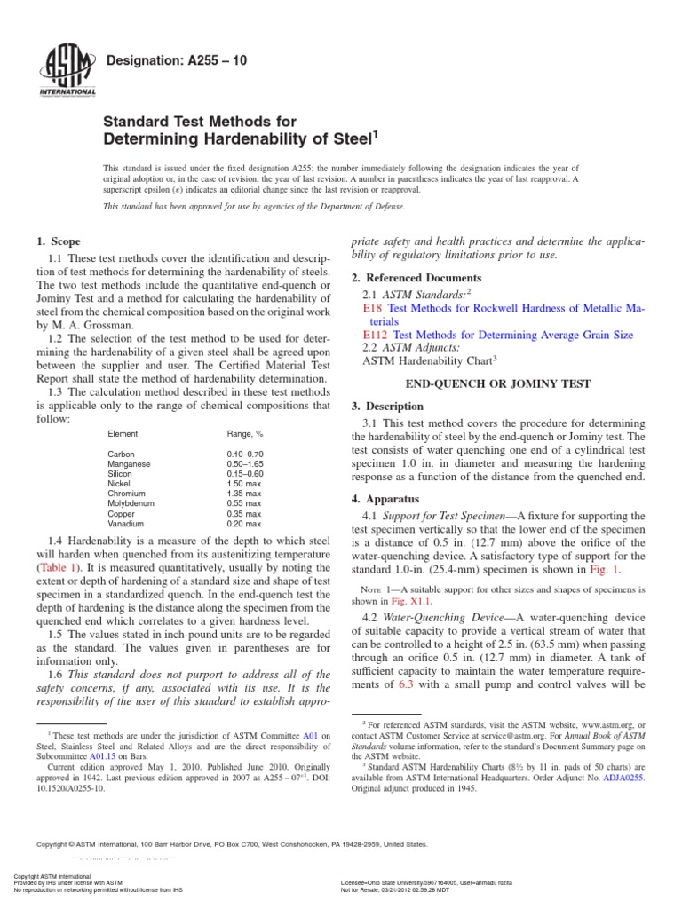 Determining Hardenability of Steel: Standard Test Methods For | PDF ...