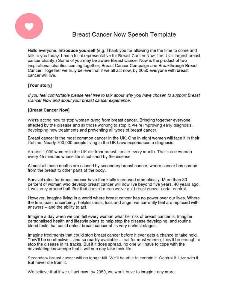 Breast Cancer Now Speech Template - 1 | PDF | Cancer | Breast Cancer