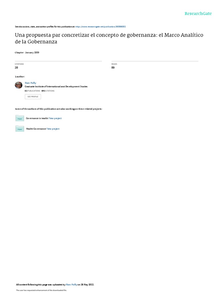 Marco Analitico de Gobernanza Hufty 2011 | PDF | Gobernancia | Sociedad