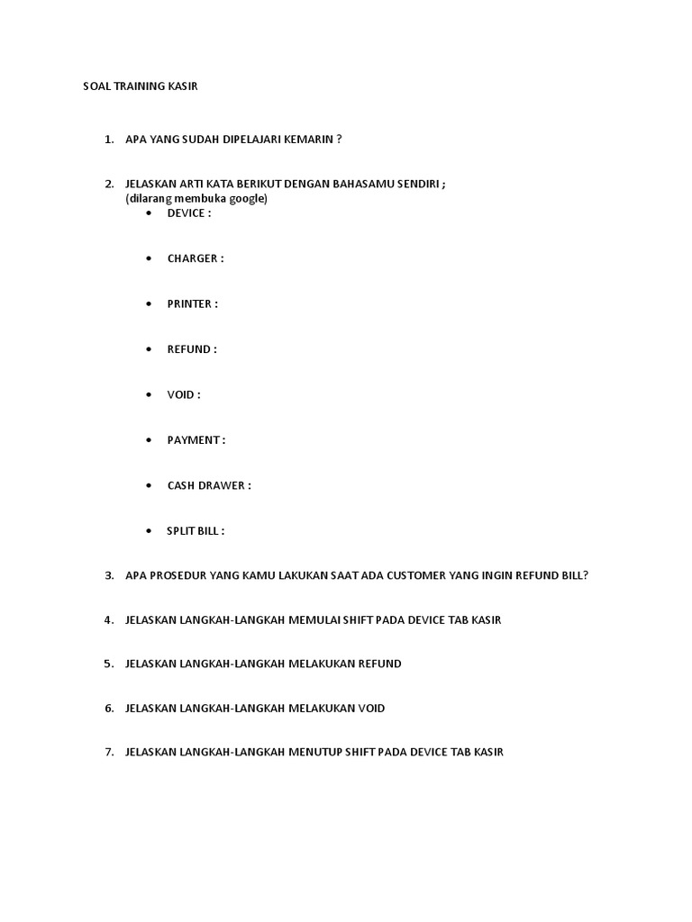 Soal Training Kasir | PDF