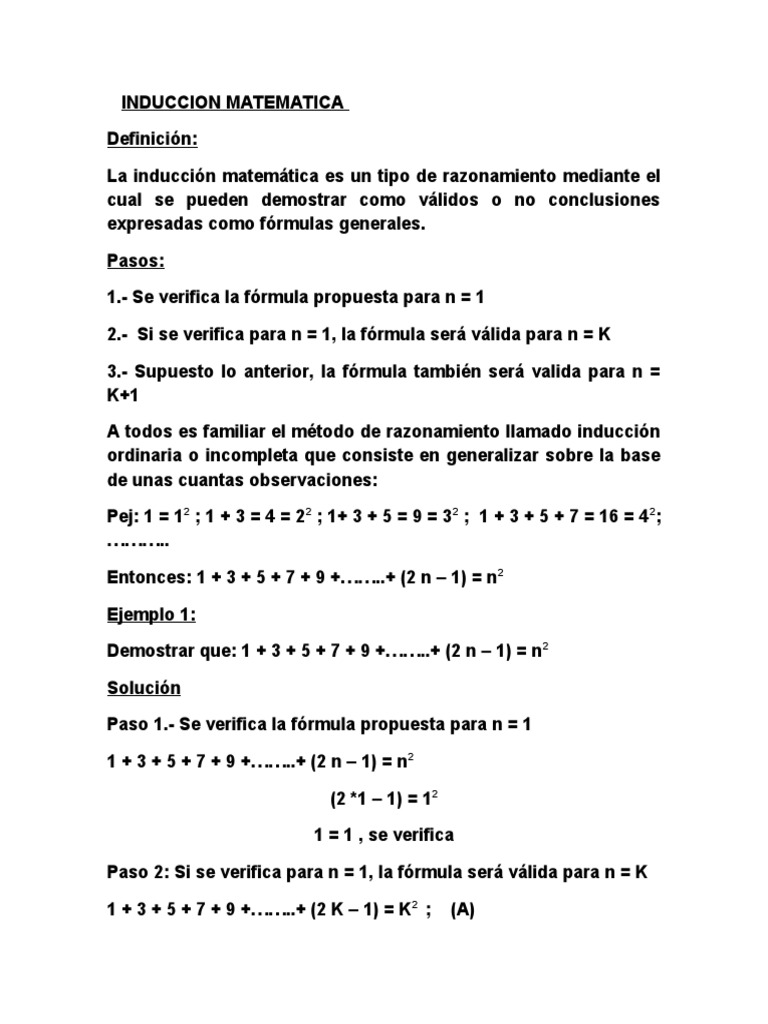 Inducción matemática: Un método poderoso para demostrar fórmulas generales | PDF | Conceptos ...