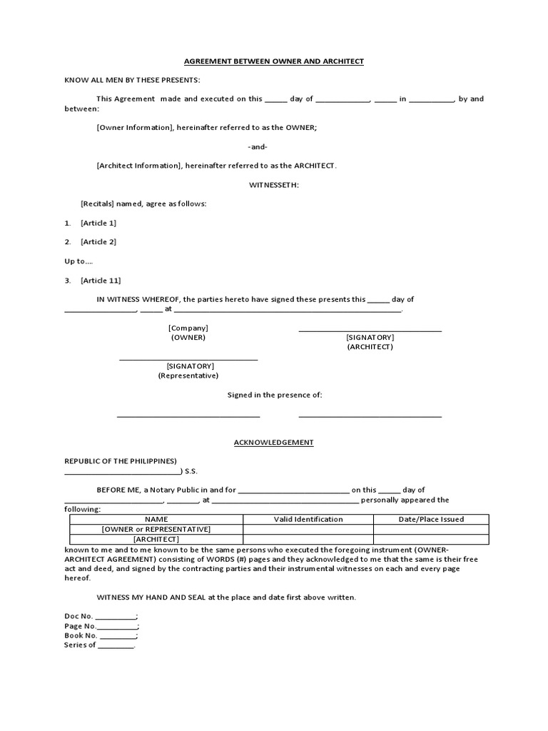 Owner-Architect Agreement Template | PDF | Law