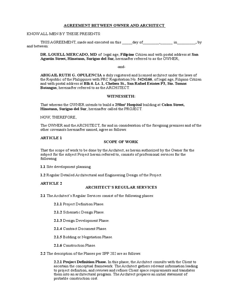 Owner-Architect Agreement | PDF | Architect | Specification (Technical ...