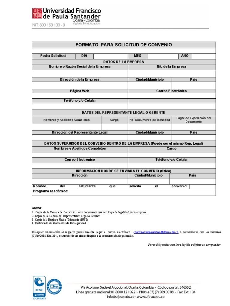 Formato Solicitud de Convenio | PDF | Informática