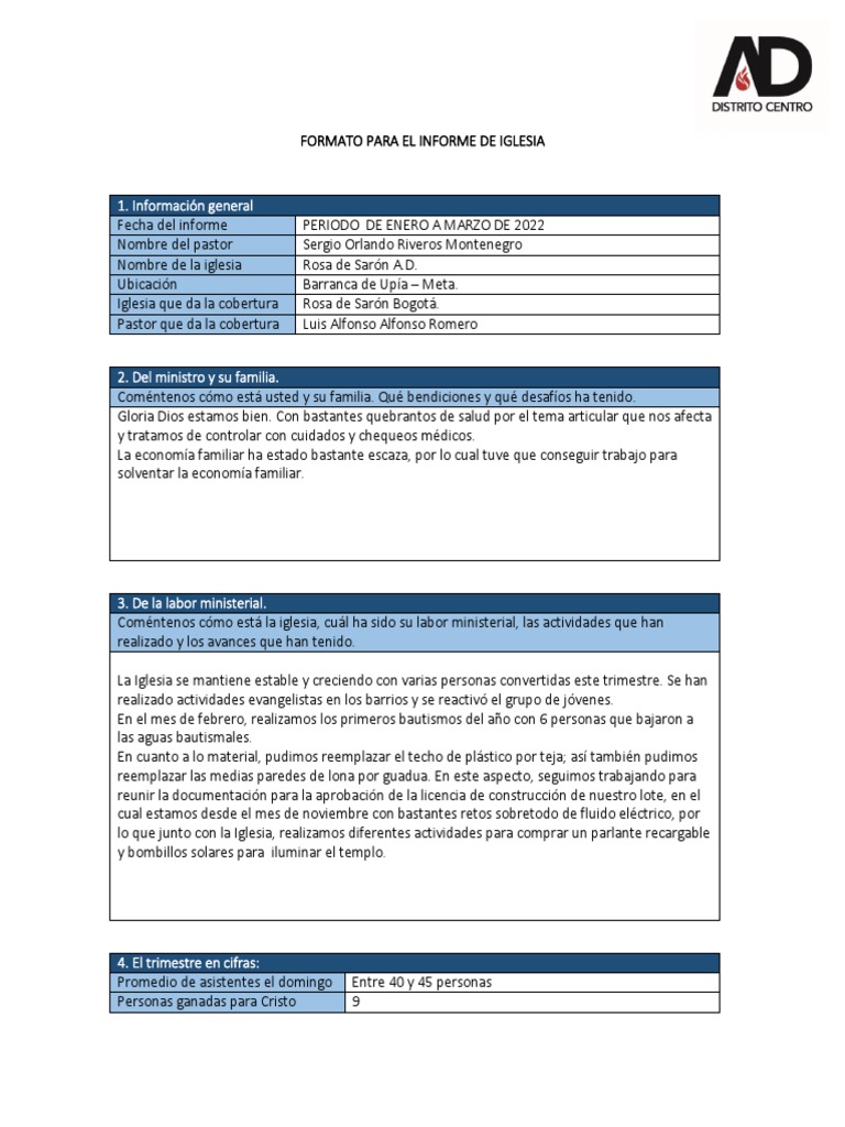 Informe Ene - Marzo Barranca de Upia 2022 | PDF