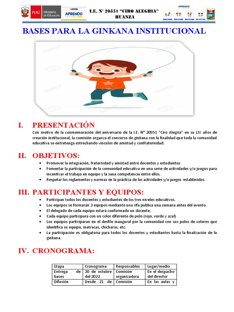 Bases para La Ginkana Institucional | PDF | Vóleibol | Deportes