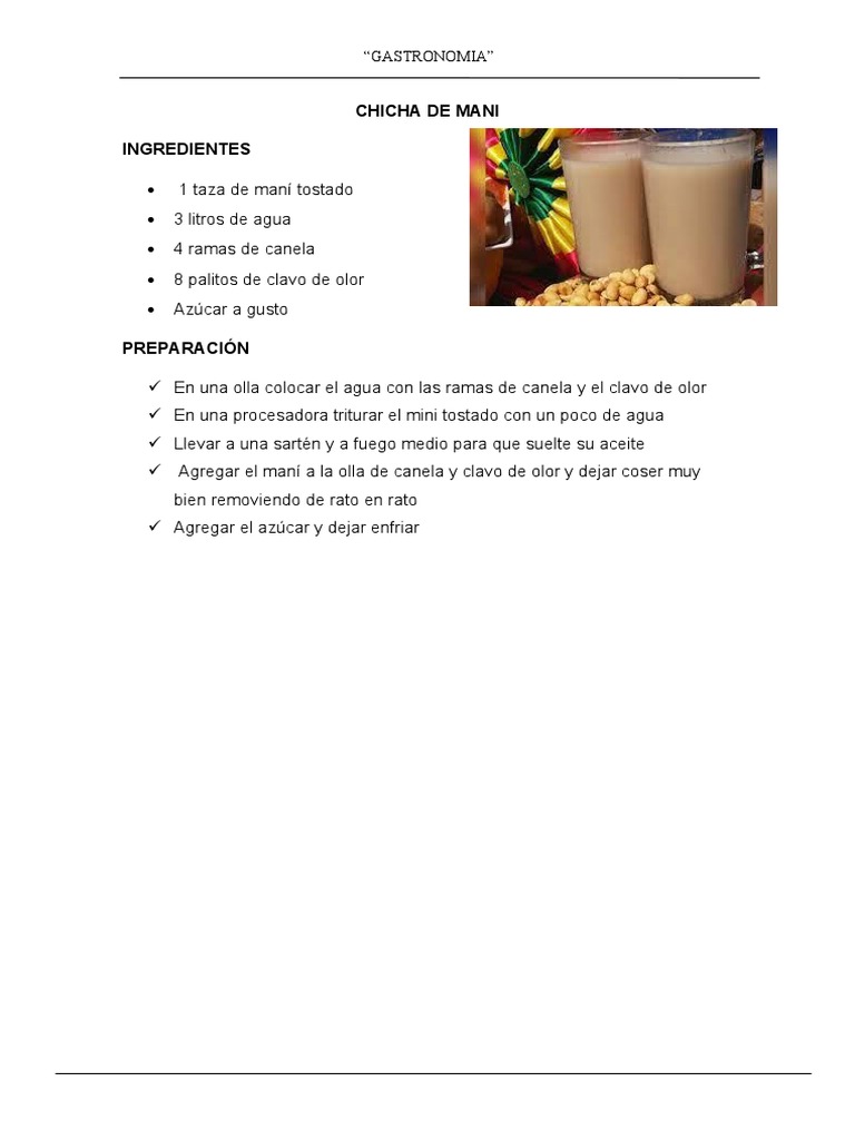 Recetas de Chicha: Maní y Maíz | PDF