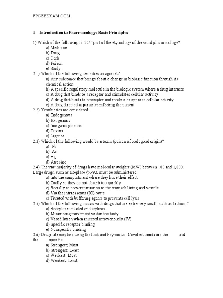 Pharmacology Questions and Answers | PDF | Phases Of Clinical Research ...