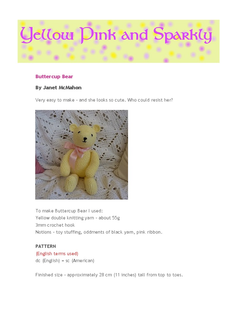 Buttercup Bear Pattern Revised | PDF | Crochet | Textiles