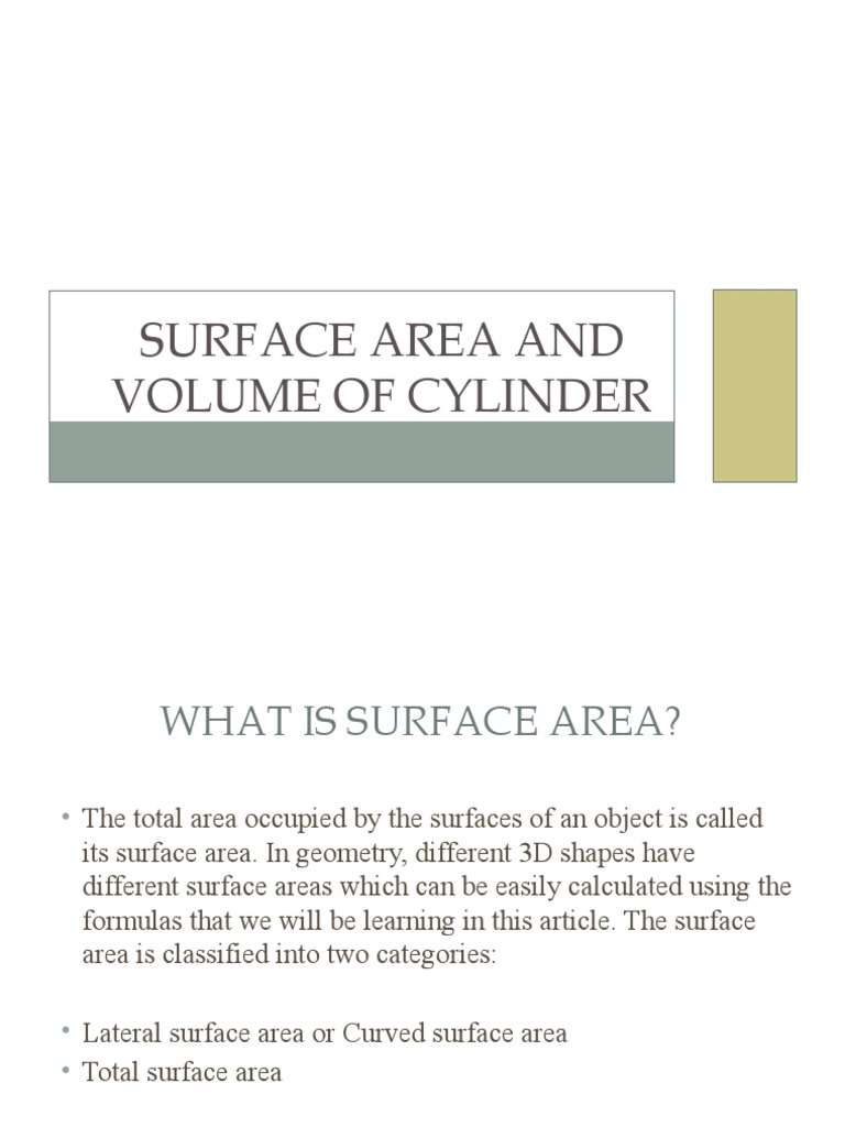 Cylinder Surface Area and Volume Formulas | PDF | Teaching Methods ...
