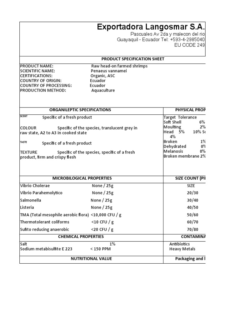 Spec Sheet HOSO 2kg | PDF | Fat | Determinants Of Health