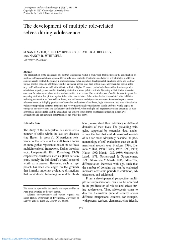 The Development of Multiple Role Related Selves During Adolescence ...