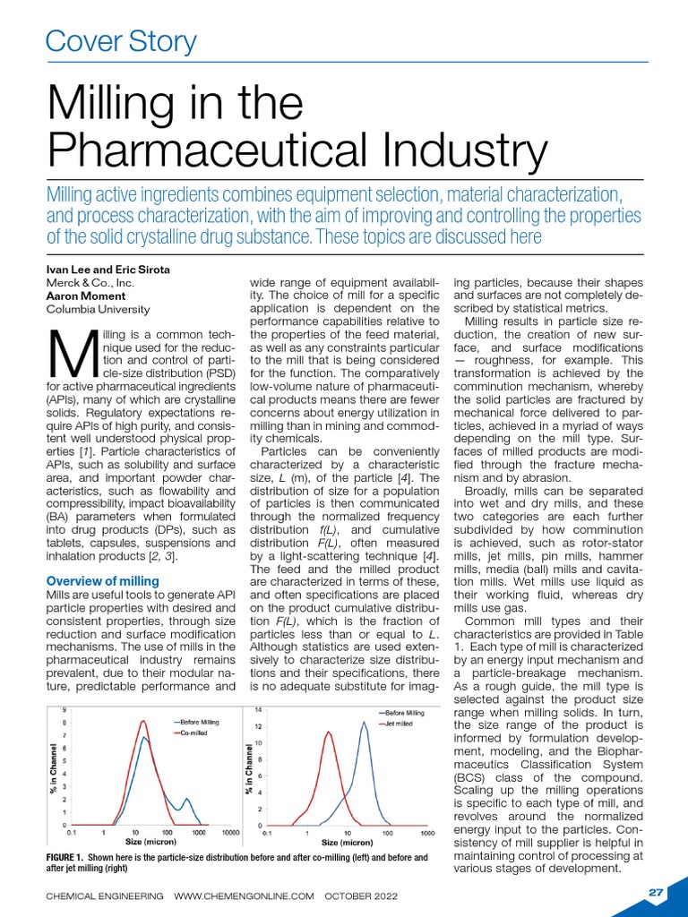 Milling in The Pharmaceutical Industry | PDF | Mill (Grinding) | Gases