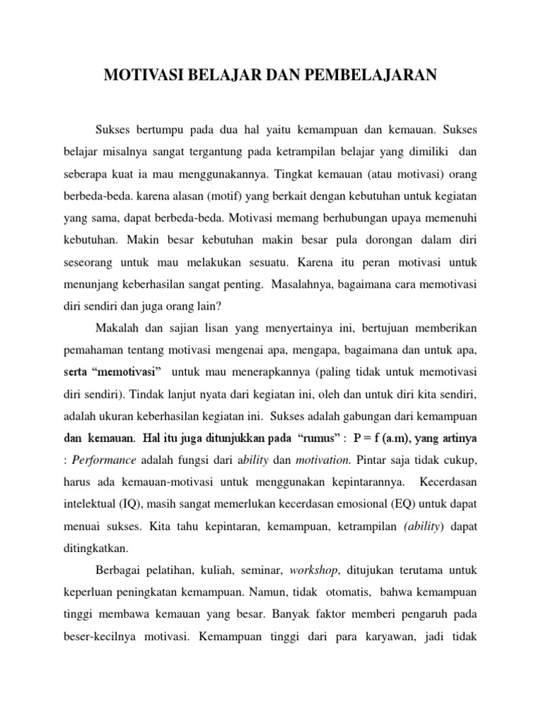 Motivasi Belajar: Kunci Sukses | PDF