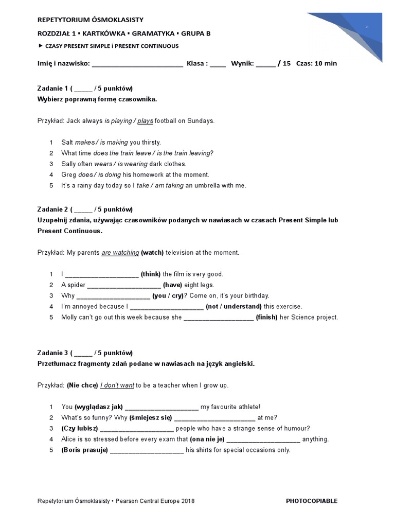 REP8 - Unit 1 - B - Short Test - Grammar | PDF