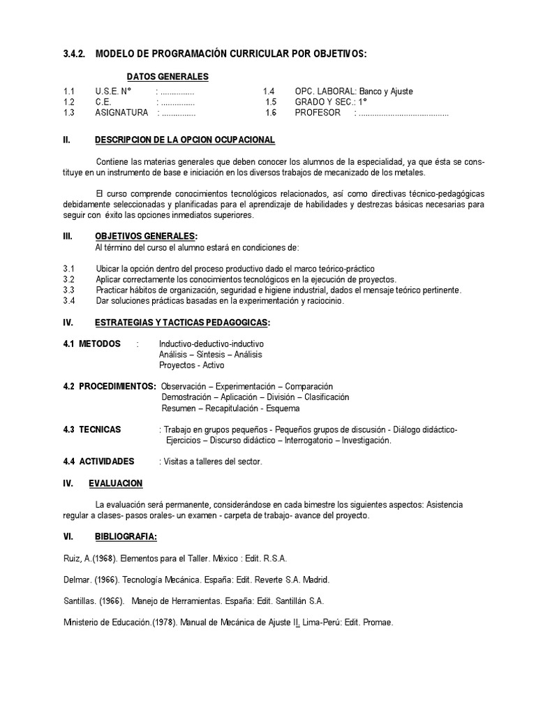 Modelo de Programacion X Obj A Nivel Primaria | PDF | Perforar | Evaluación