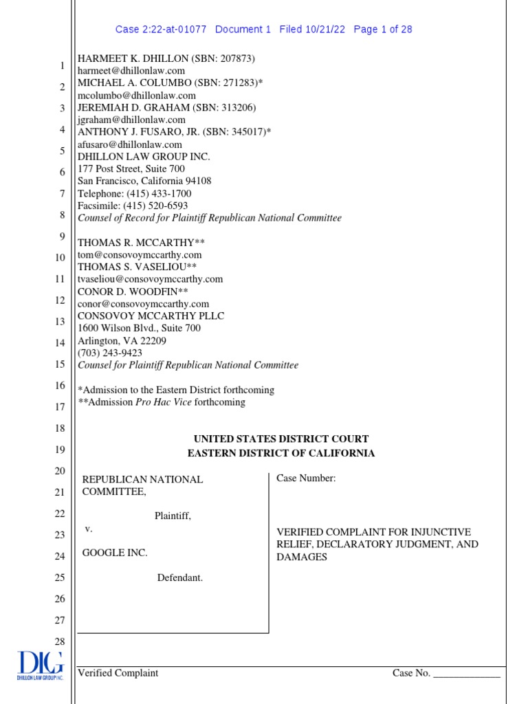 RNC Complaint Against Google | PDF | Gmail | Email Spam