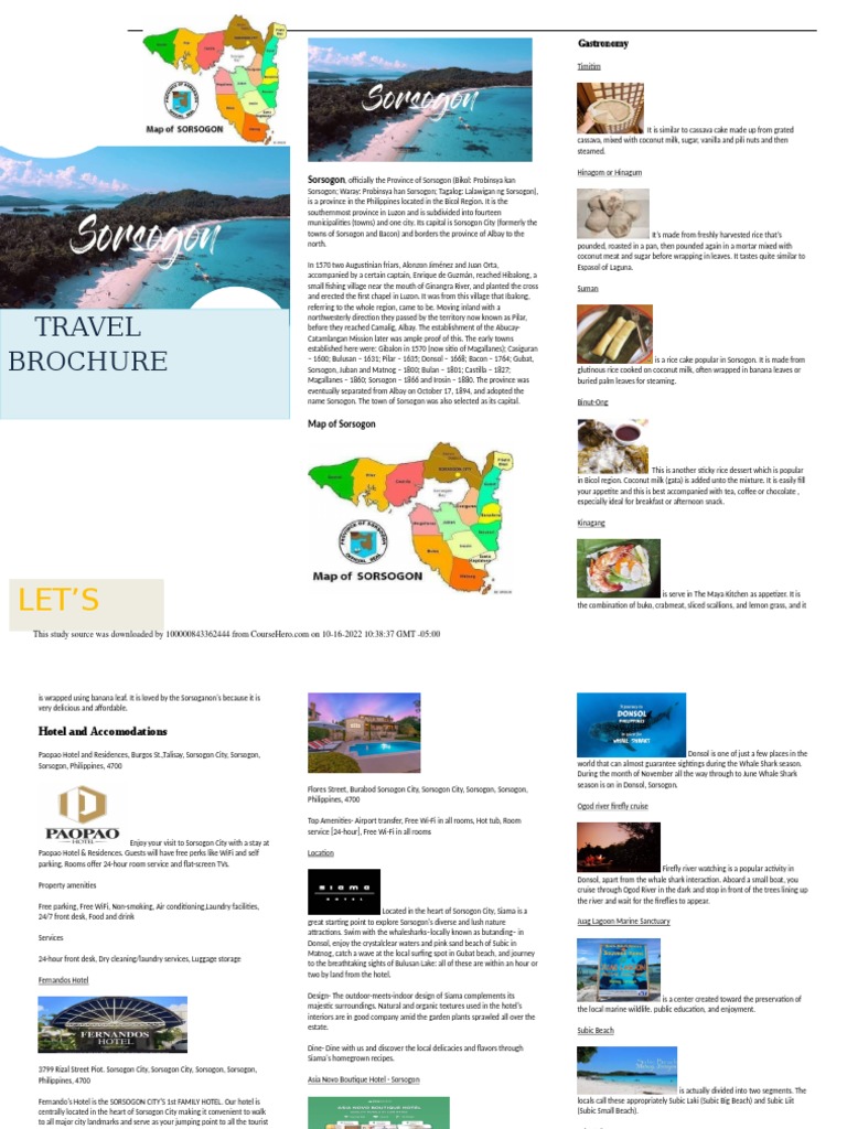 Travel Brochure in Sorsogon City | PDF | Cooking | Foods