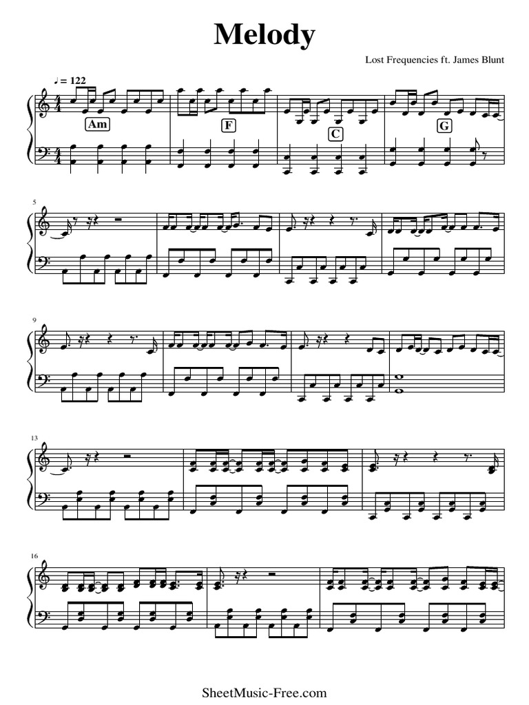 Melody Sheet Music Lost Frequencies FT James Blunt | PDF