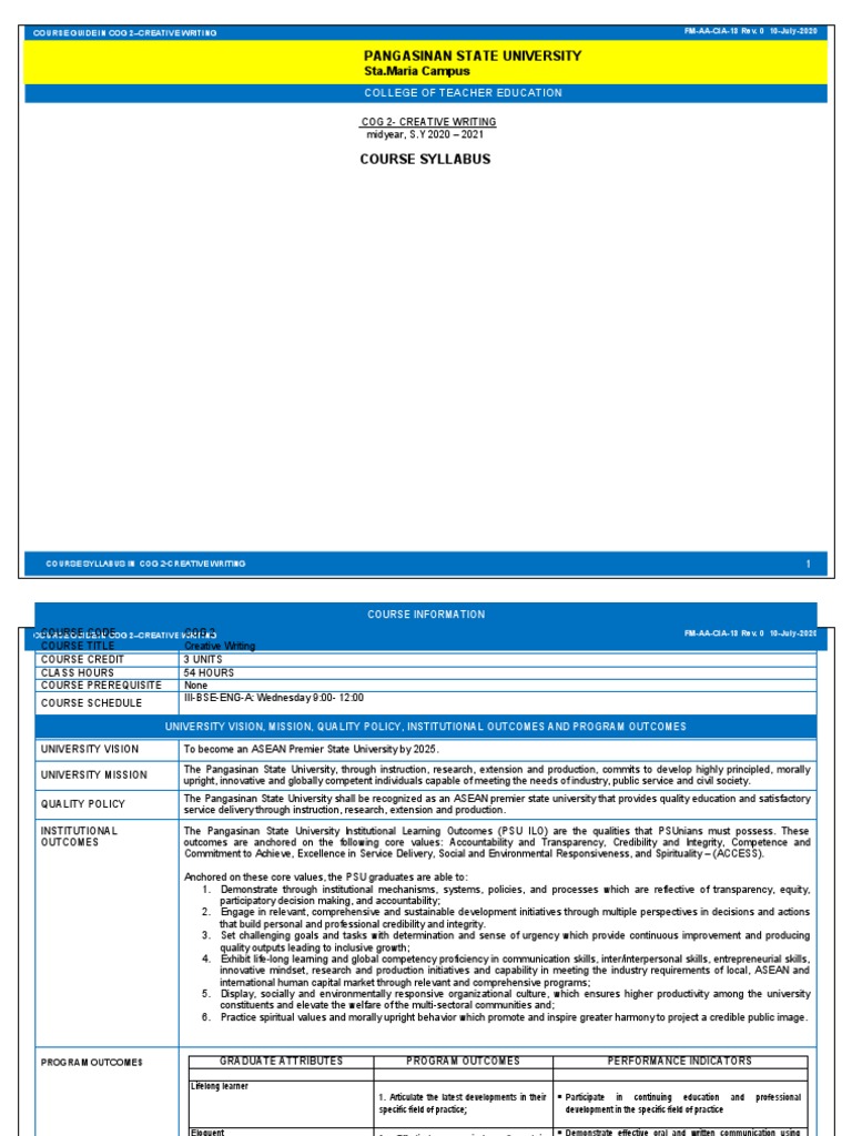 Creative Writing Course Guide | PDF | Lifelong Learning | Learning