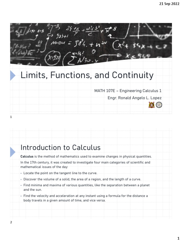 MATH 107E - Limits Functions and Continuity | PDF | Function (Mathematics) | Variable (Mathematics)