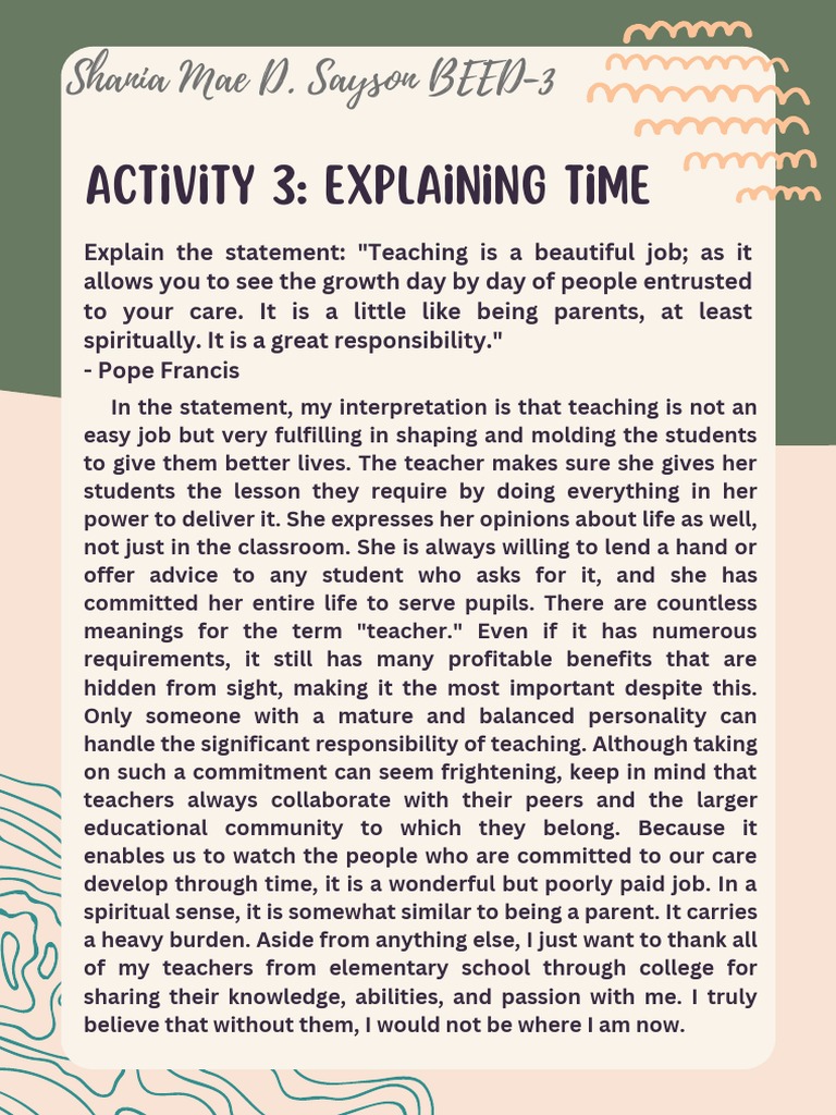 Activity 3 Explaining Time-SAYSON | PDF | Career & Growth | Self-Improvement
