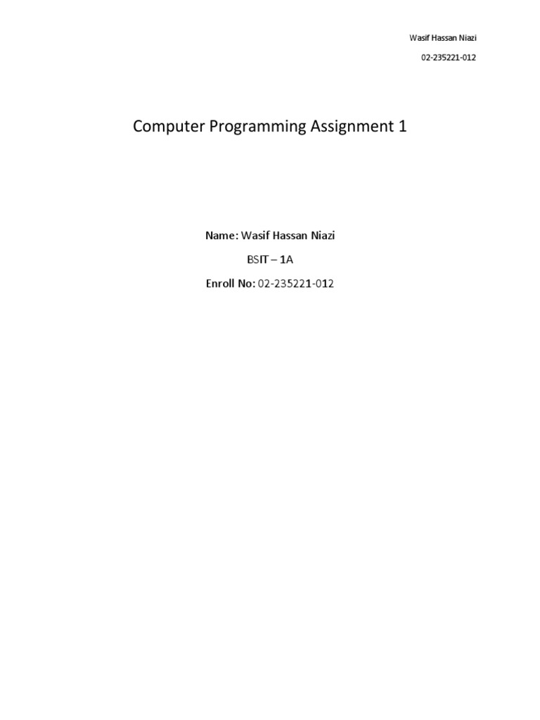 Computer Programming Assigment 1 - CSL-110 - Bahria University | PDF | Computer Programming ...