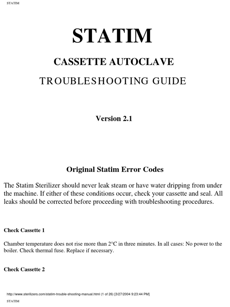 Statim Autoclave Troubleshooting Guide | PDF | Boiler | Electrical ...